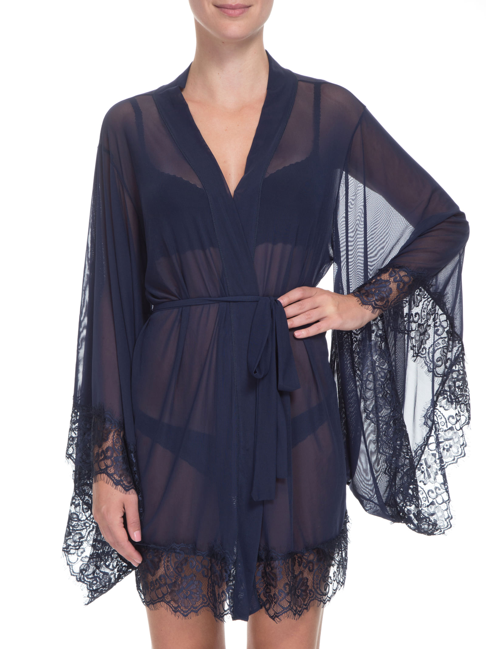 Robe Curto Manga Longa Tule Passione MARINHO - Loungerie